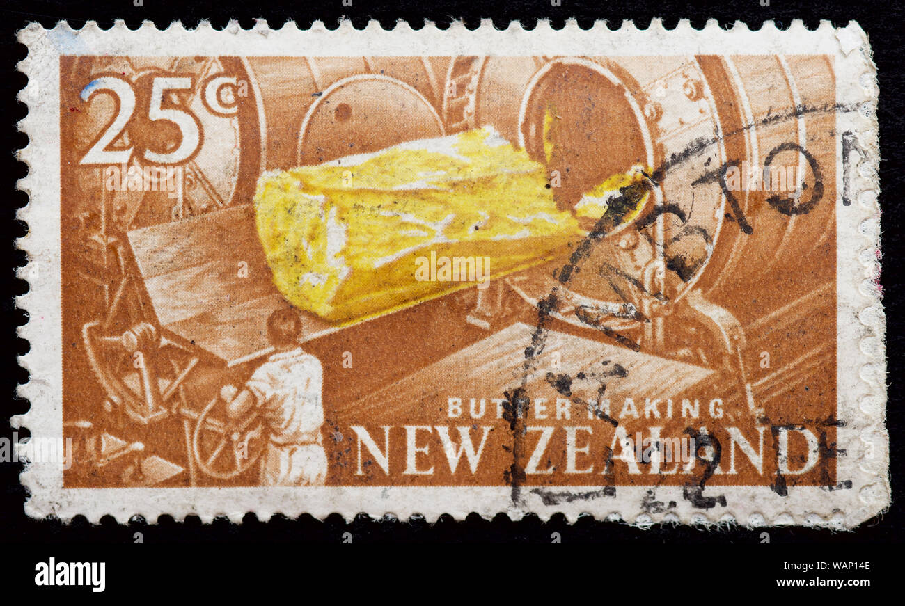 New Zealand Postage Stamp - Butter Making Stock Photo - Alamy