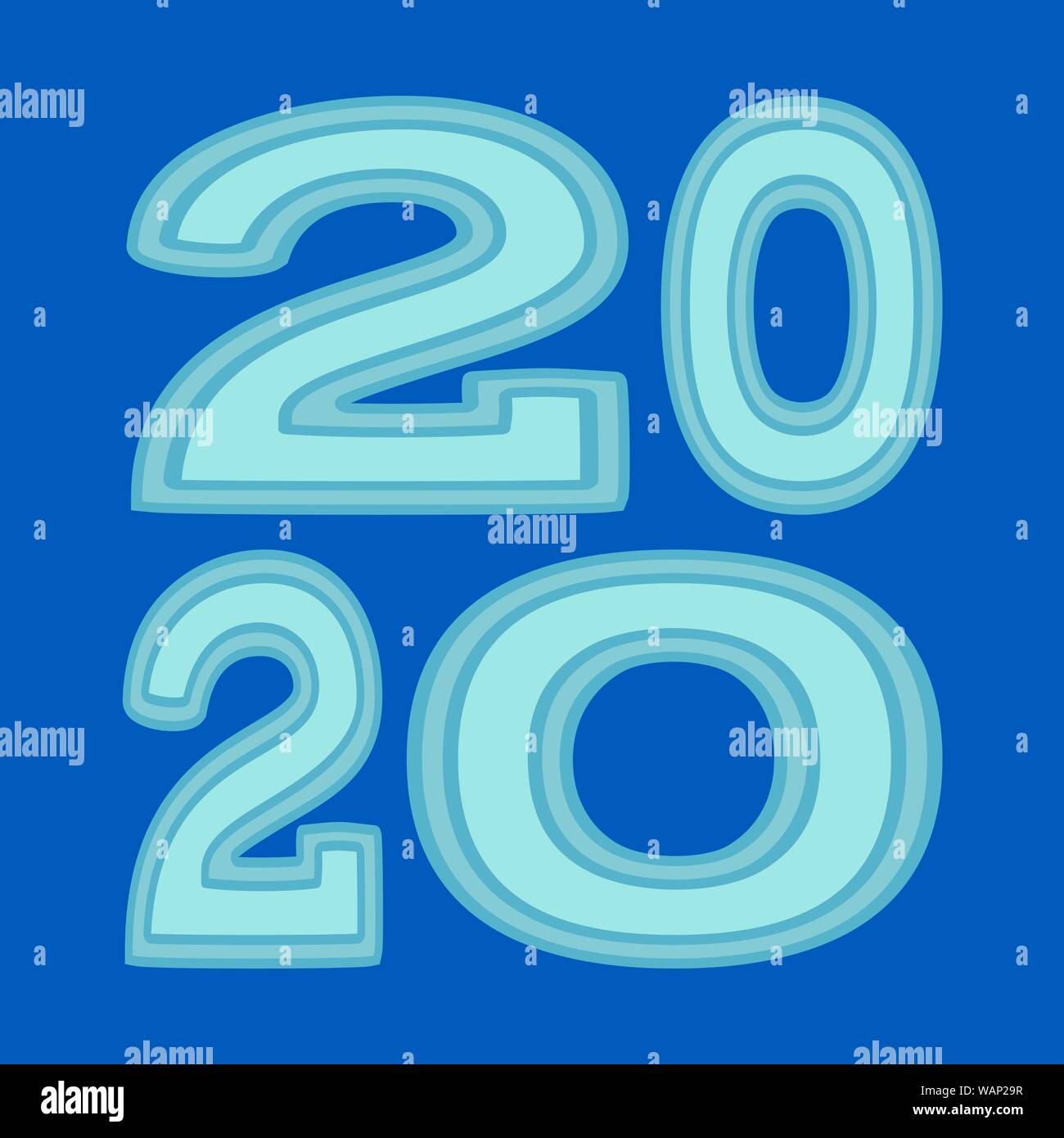 Blue cartoon 2020 newyear various width characters. Winter holiday ...