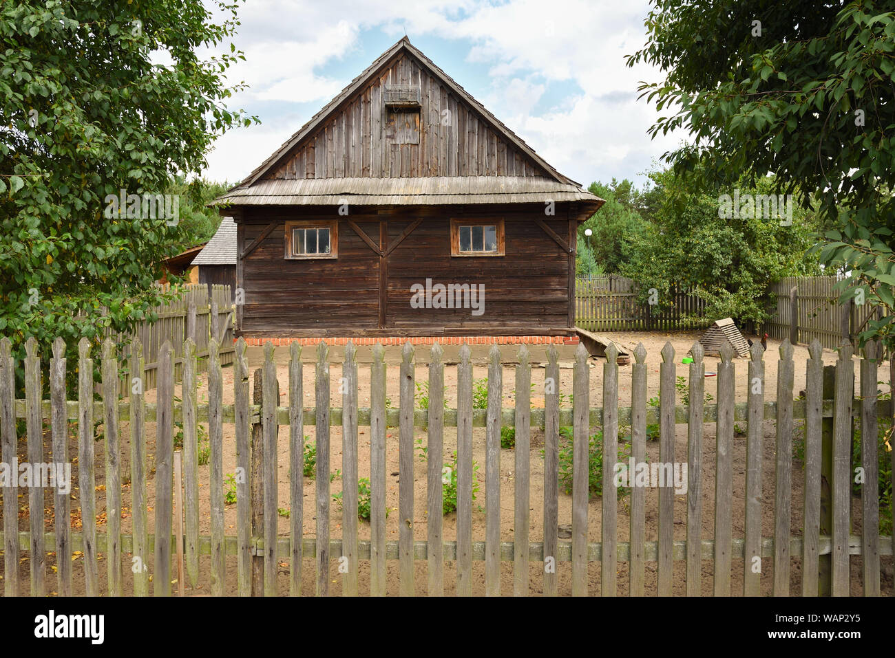 Wooden house in The Folk Culture Museum in Osiek by the river Notec ...