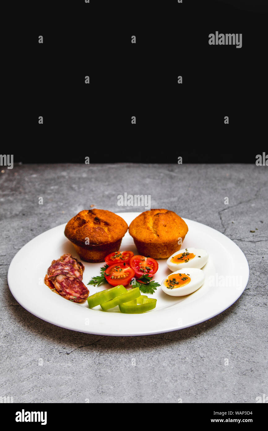 Healthy breakfast with meat and vegetables Stock Photo - Alamy