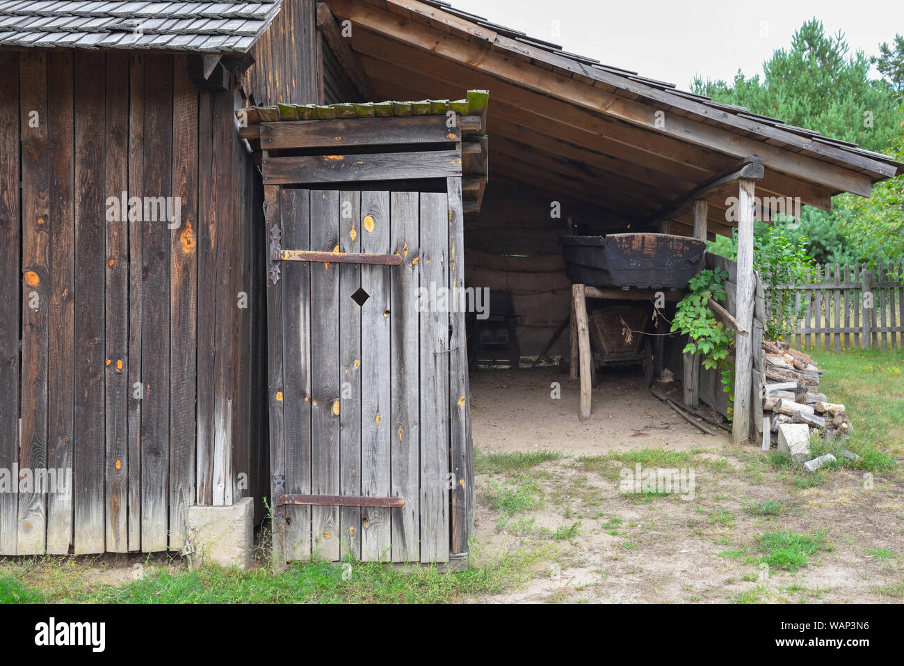 Wooden toilet in the Folk Culture Museum in Osiek by the river Notec ...