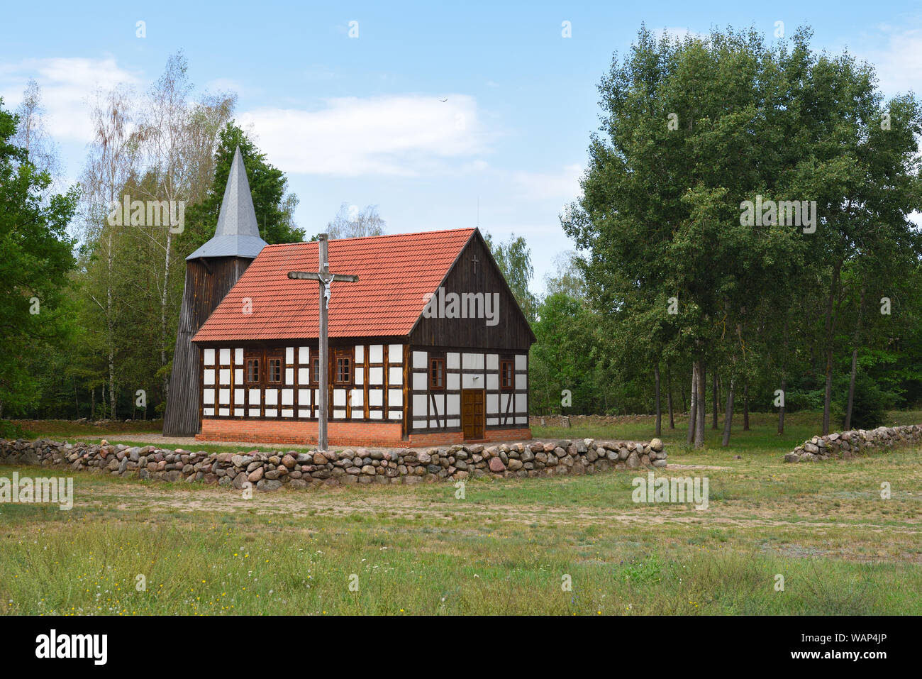 Old church in The Folk Culture Museum in Osiek by the river Notec ...
