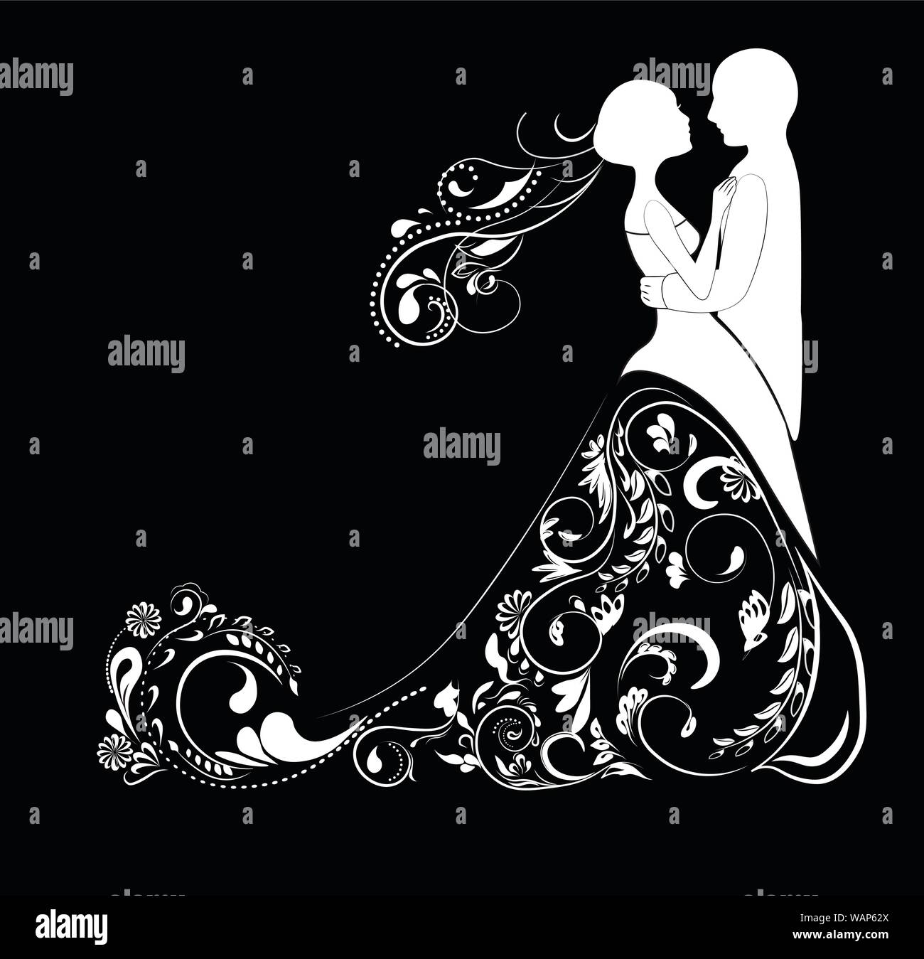 Silhouette of the groom and bride, wedding invitation Stock Vector ...