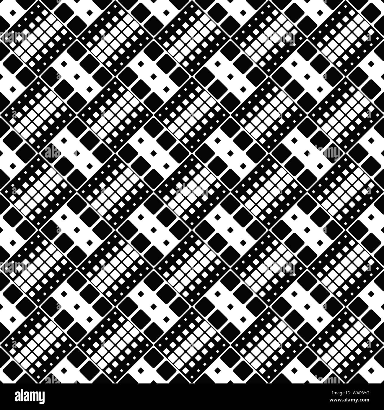Seamless geometrical rounded diagonal square pattern background design - monochrome vector ...