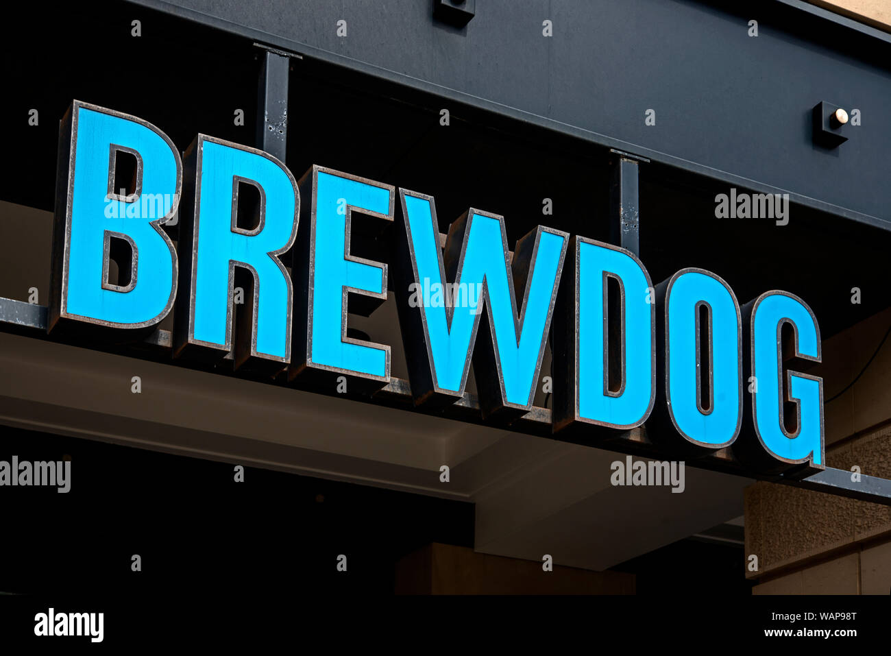 Brewdog sign outside their bar on Lothian Road, Edinburgh, Scotland, UK ...