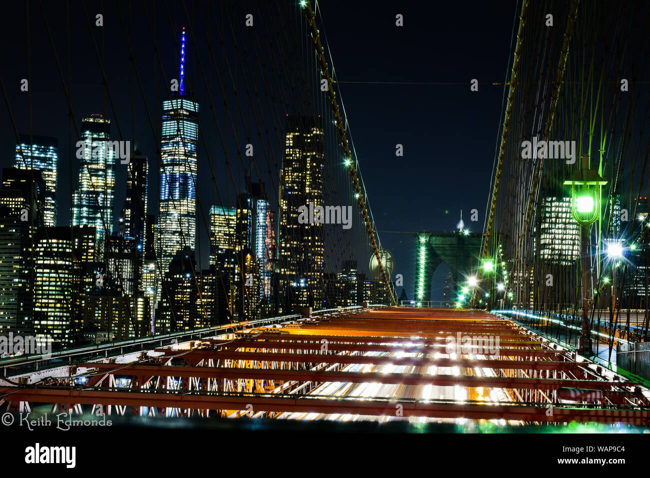 Long Exposure showing light trails of traffic leaving Manhattan into ...