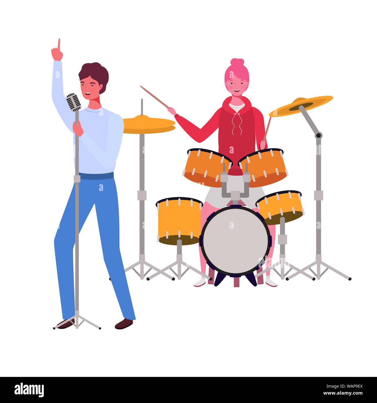 couple of people with musicals instruments on white background Stock ...