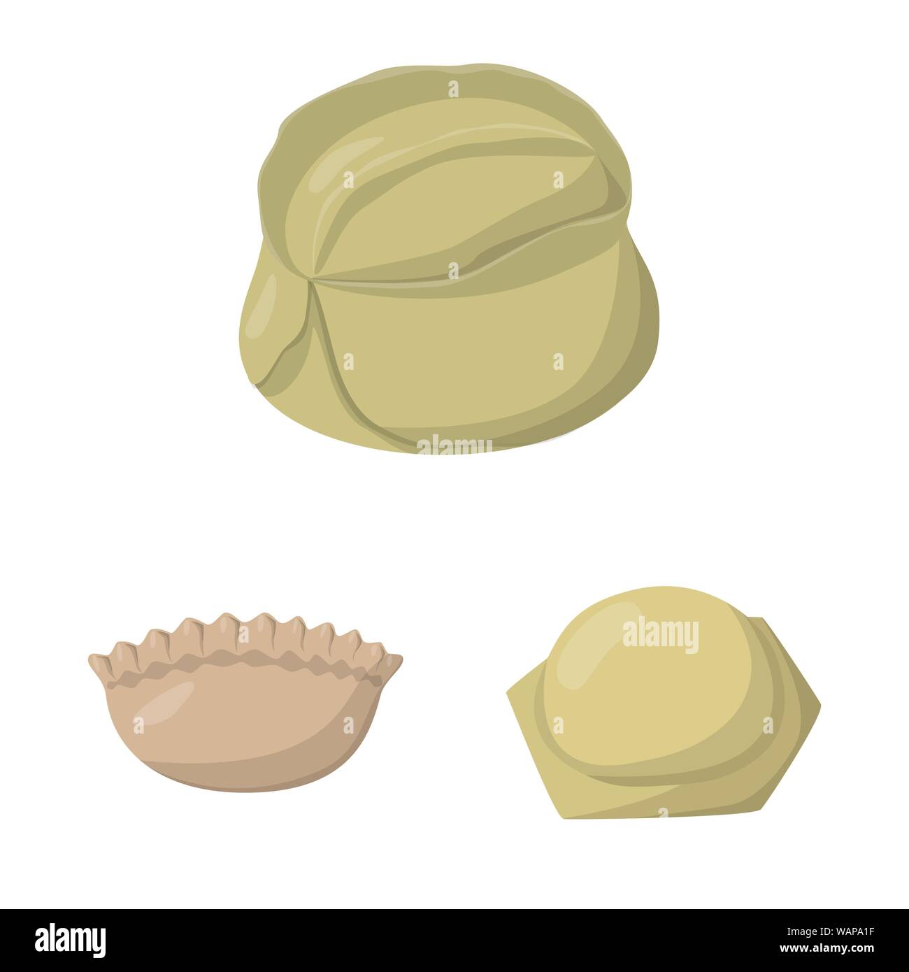 Vector illustration of dumplings and food sign. Collection of dumplings ...
