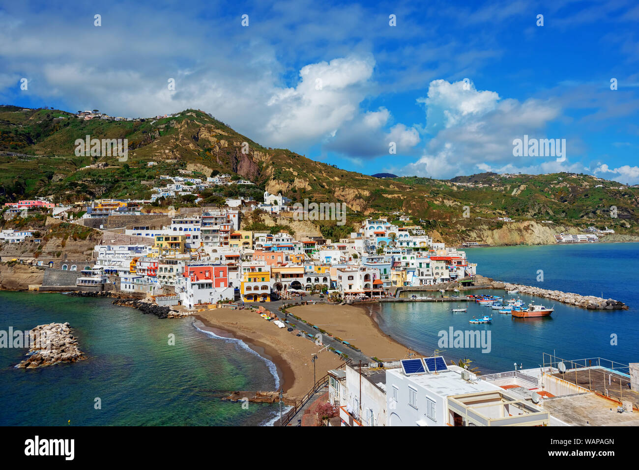 Beautiful village Sant'Angelo on Ischia island, Naples, Italy, is a ...