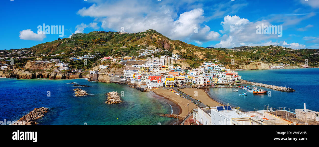 Panoramic view of the beautiful village Sant'Angelo on Ischia island ...