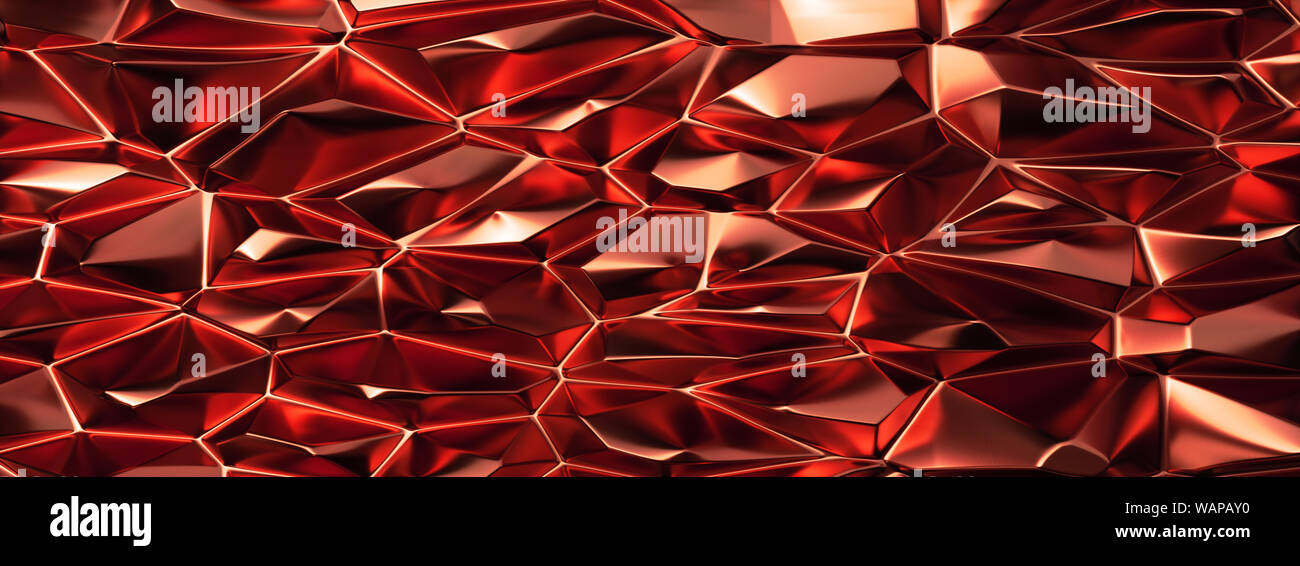 Abstract 3D Background panoramic banner with reflective Red Crystal ...