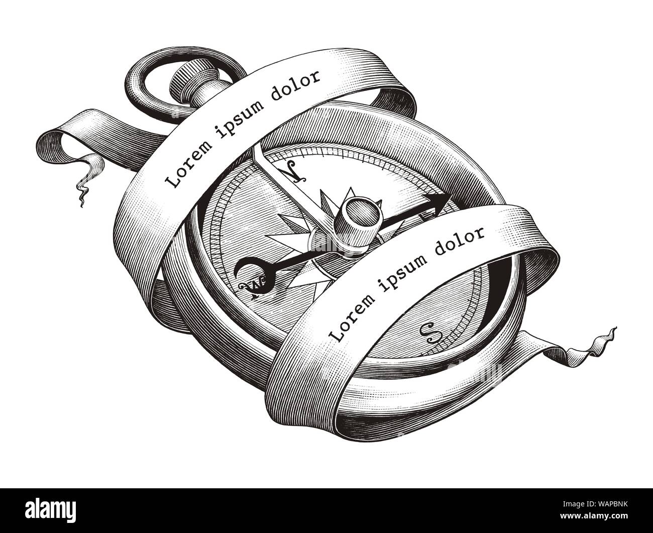 Antique engraving illustration of vintage compass with banner clip art ...