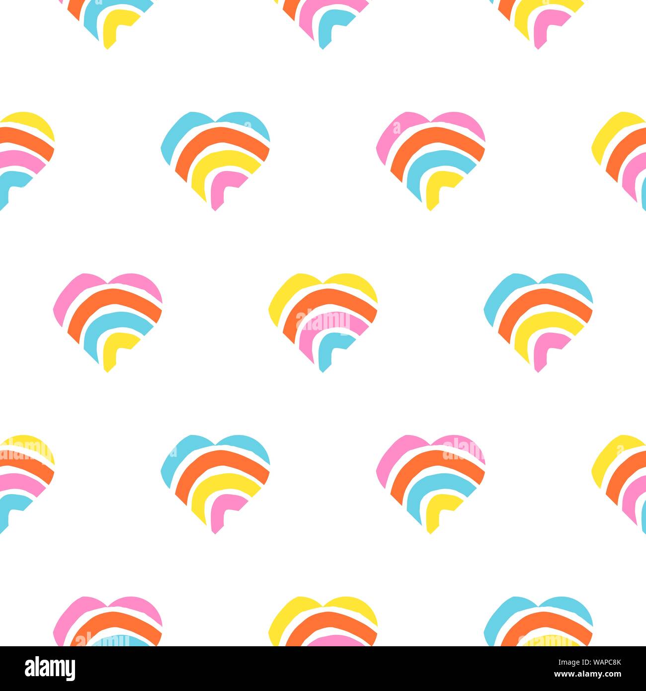 Rainbow striped heart seamless pattern. Rough lines rainbow repeating ...