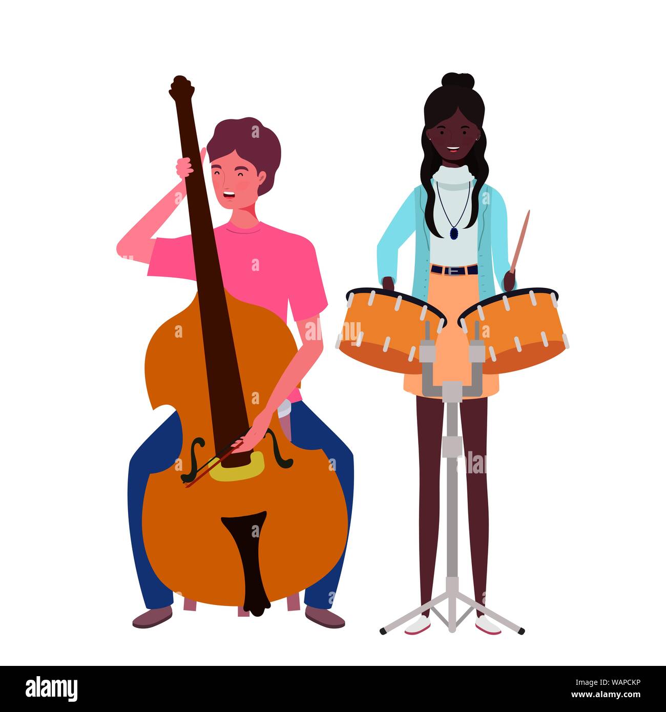 couple of people with musicals instruments on white background Stock ...