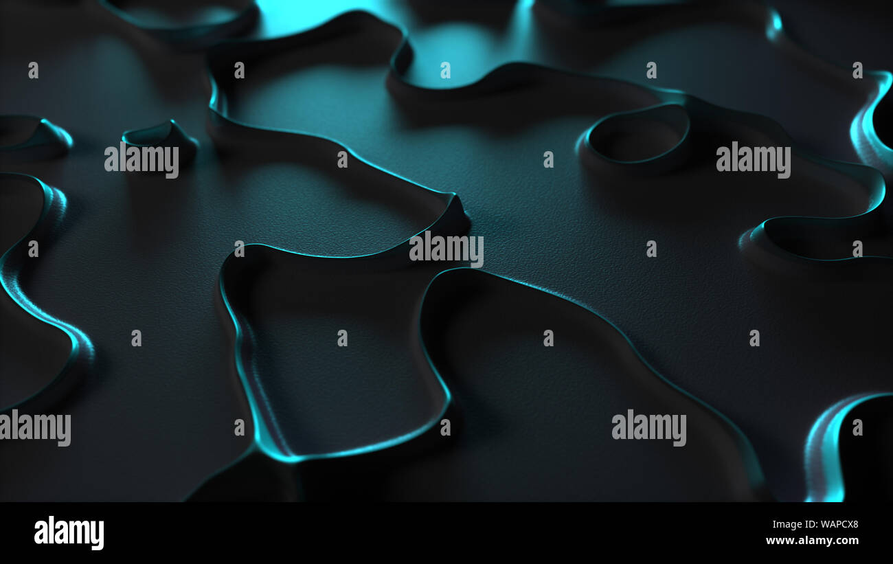 Abstract shapes design on reflective dark background with blue green ...