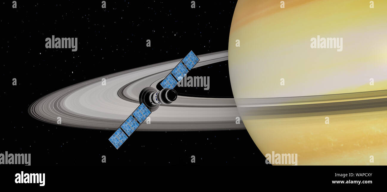 a satellite scans the saturn (3d rendering,this image elements ...