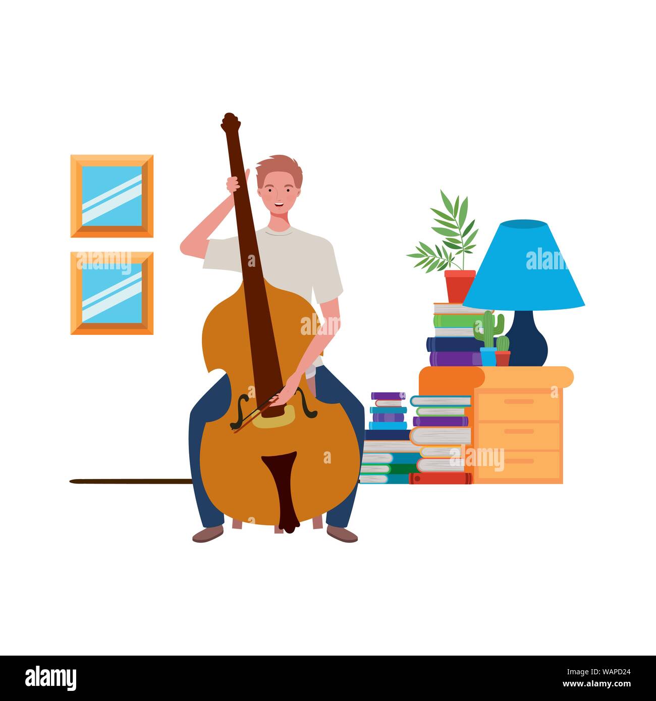 young man with fiddle in living room Stock Vector Image & Art - Alamy