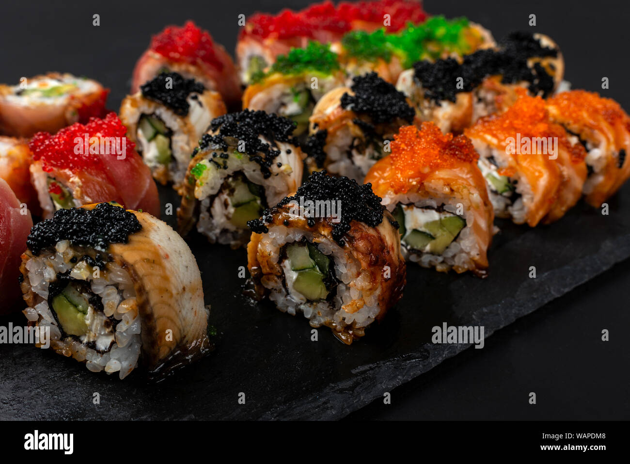 Set of traditional japanese food on a dark background Stock Photo - Alamy