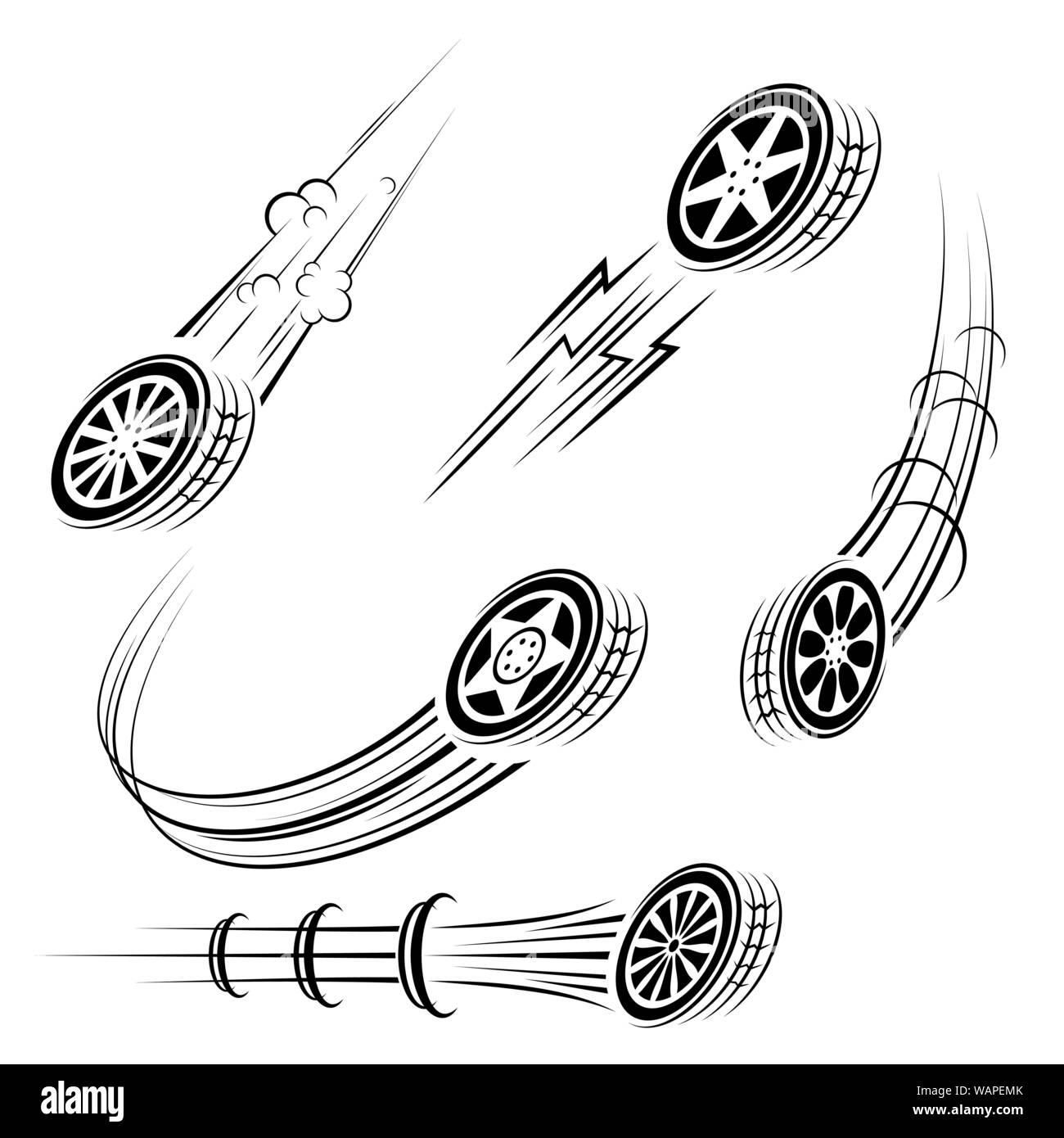 Set of black outline wheel movement silhouettes Stock Vector Image ...