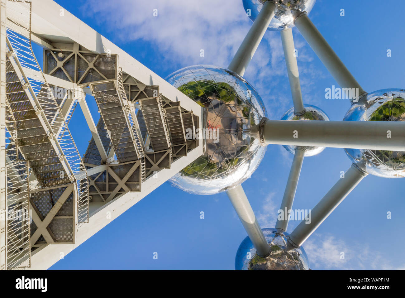 Brussels capital and its world expo Atonium during a full sunny day and ...