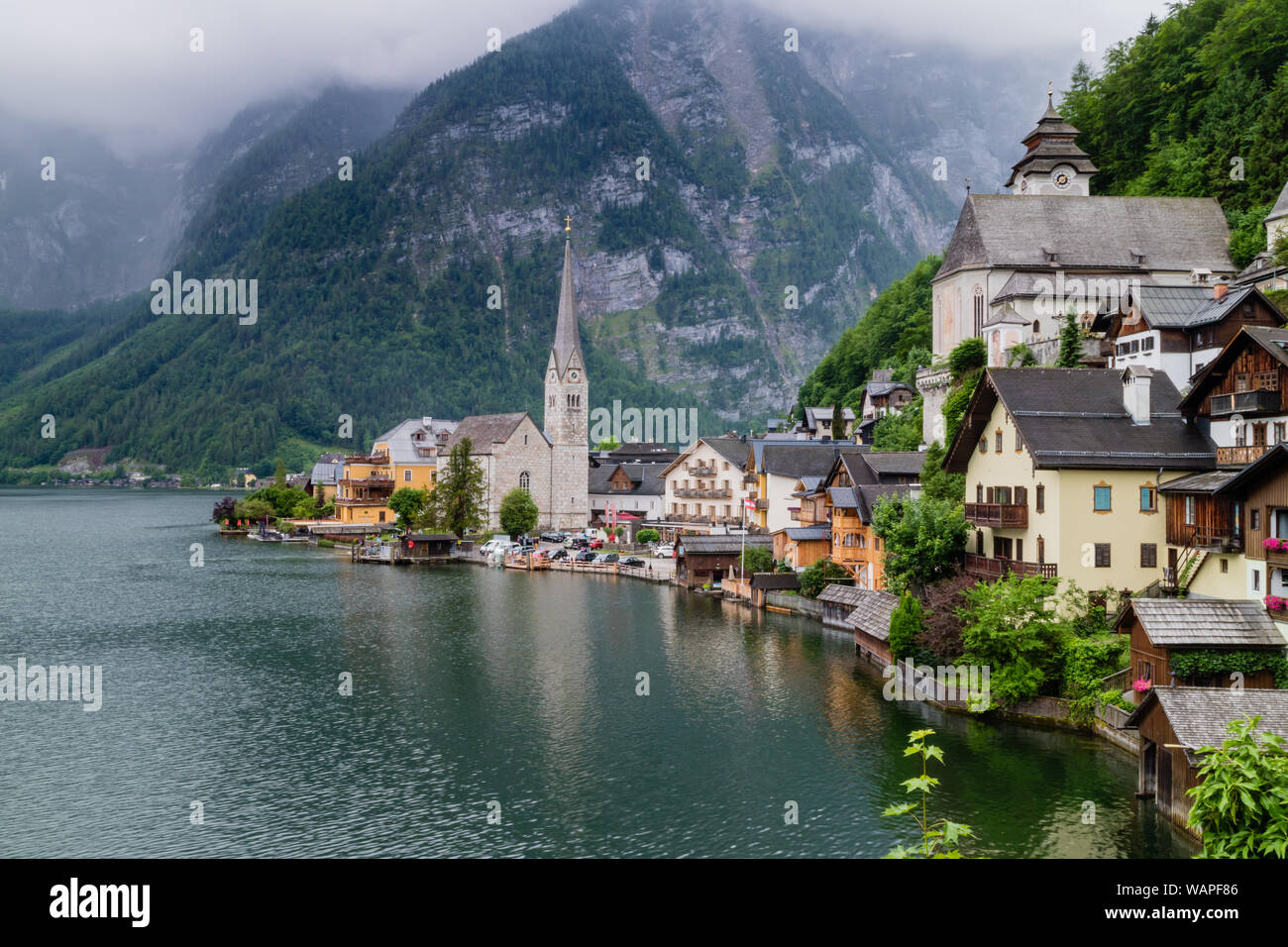 Hallstatt small town as postcard view on lake side Stock Photo - Alamy