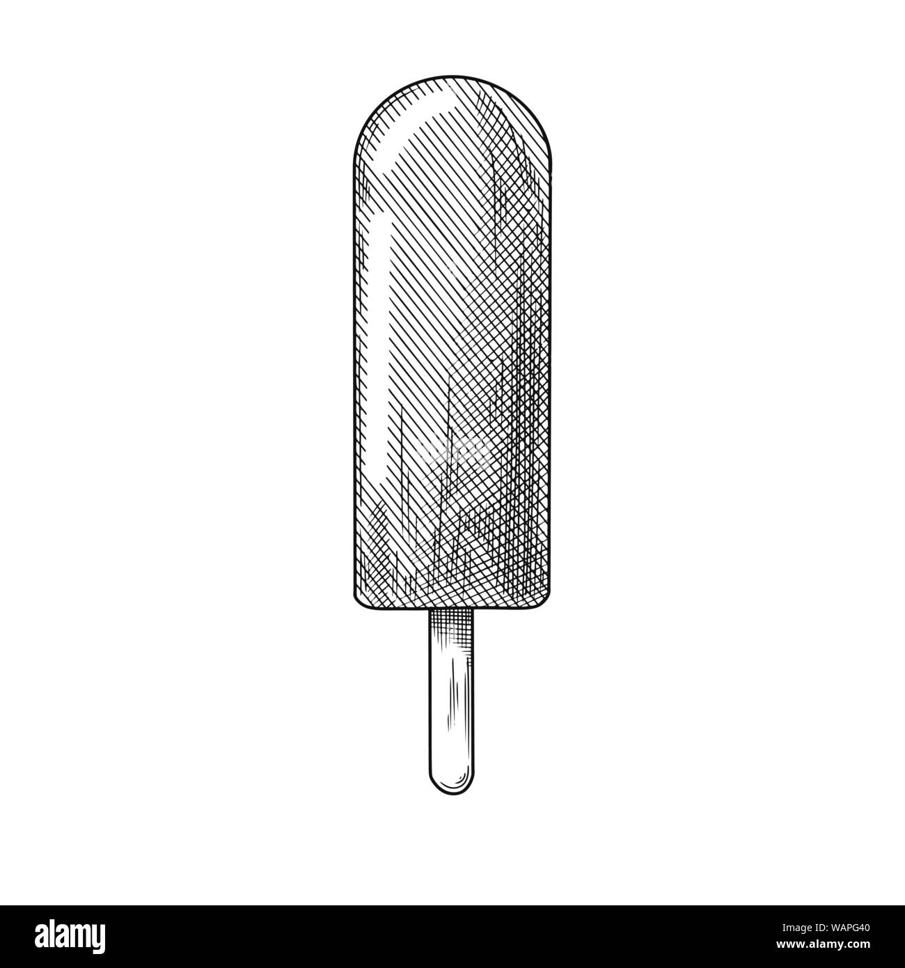 Realistic sketch of ice cream on a stick. Vector illustration in sketch ...