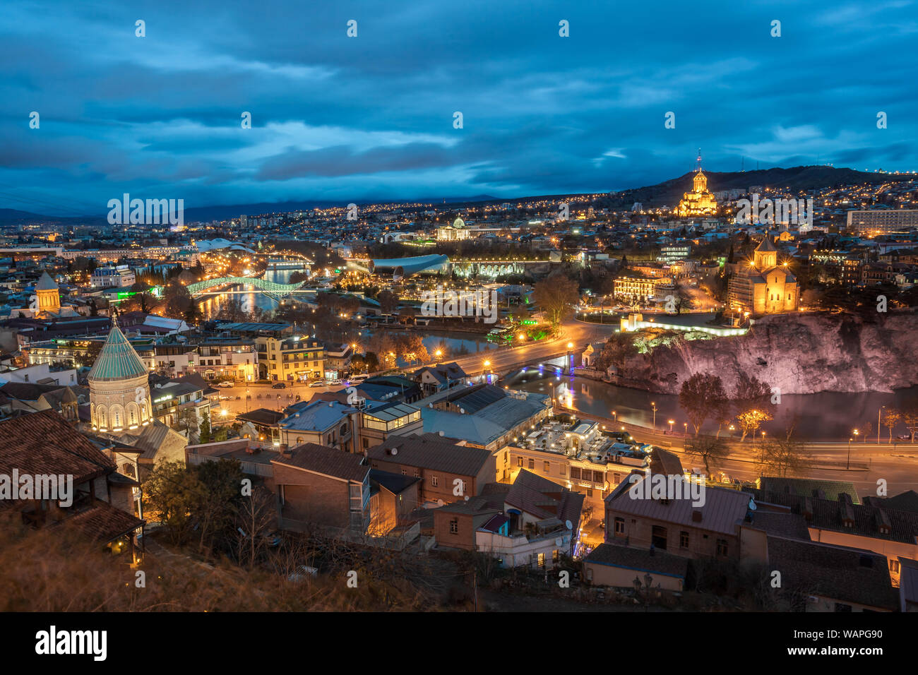Evening view of Tbilisi with Sameba (Trinity) Church and other ...