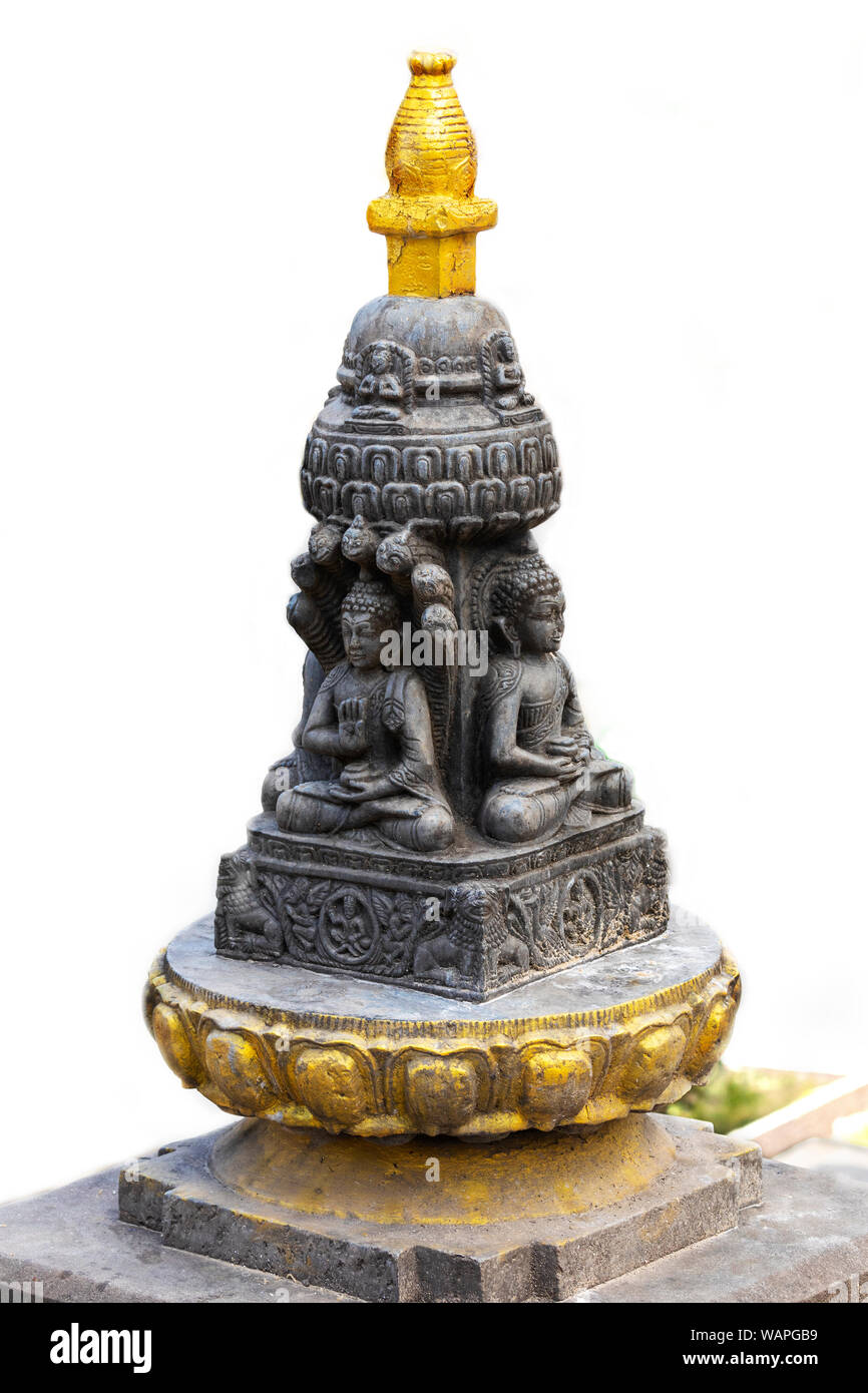 Three Buddha statues on isolated white background Swayambhunath temple ...
