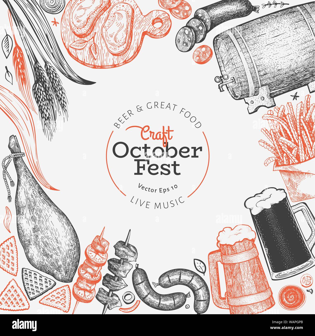 Octoberfest design template. Vector hand drawn illustrations. Greeting ...