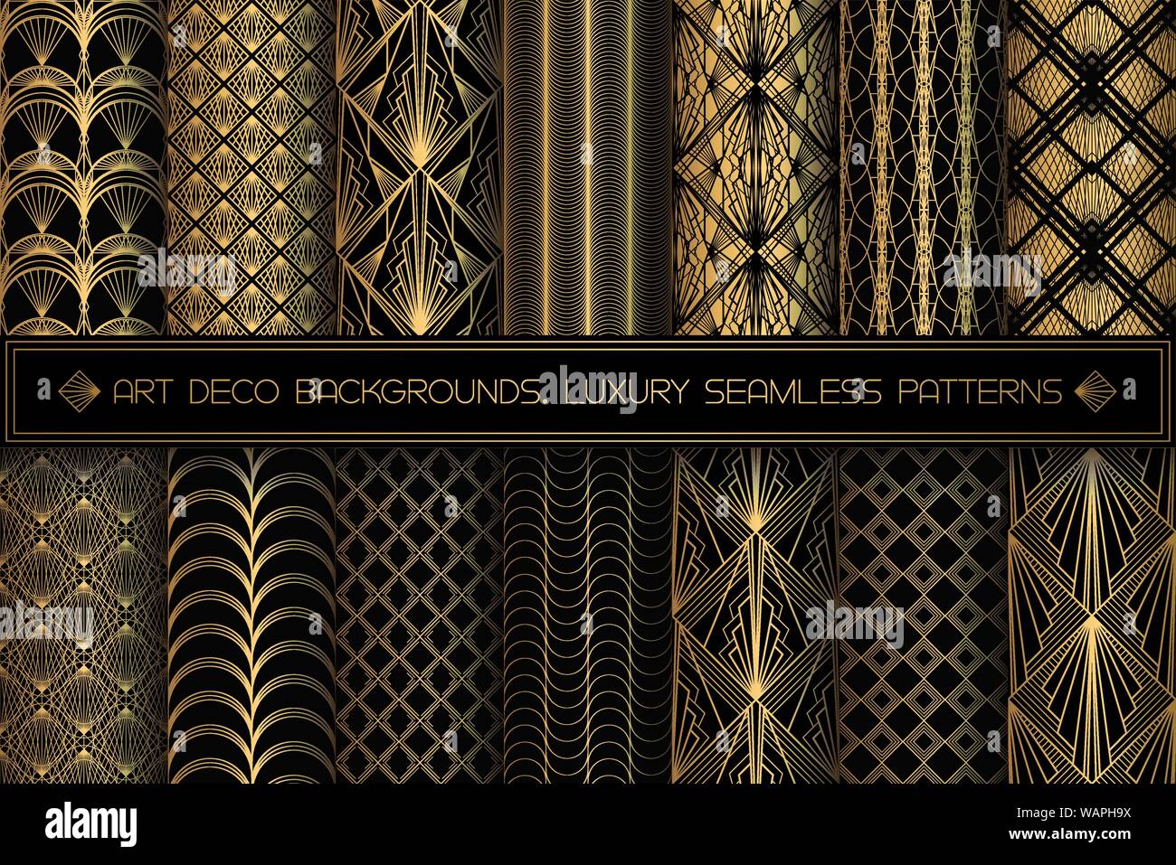 Art Deco Patterns. Seamless black and gold backgrounds Stock Vector ...