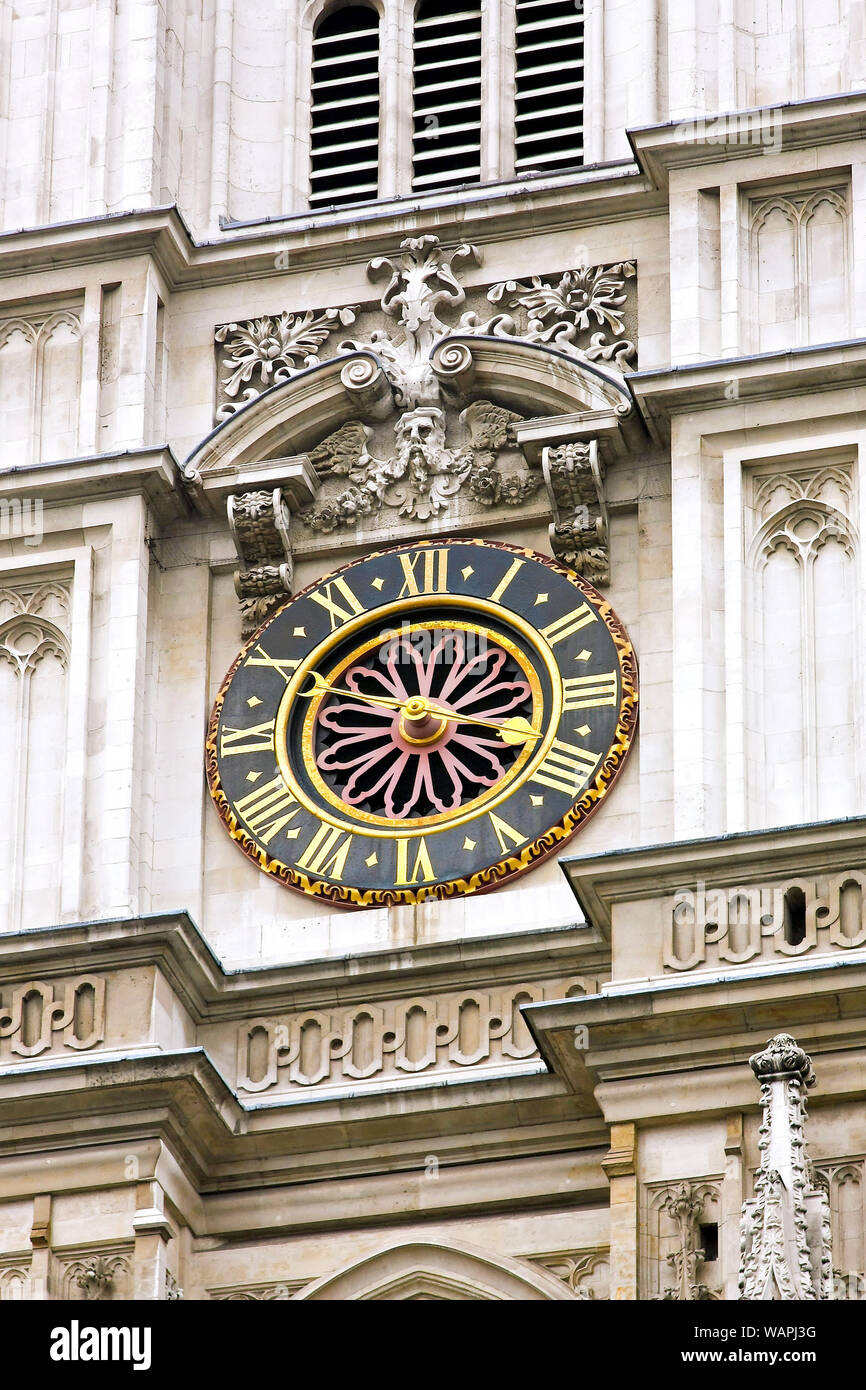 Clock at church tower with golden roman numbers Stock Photo - Alamy