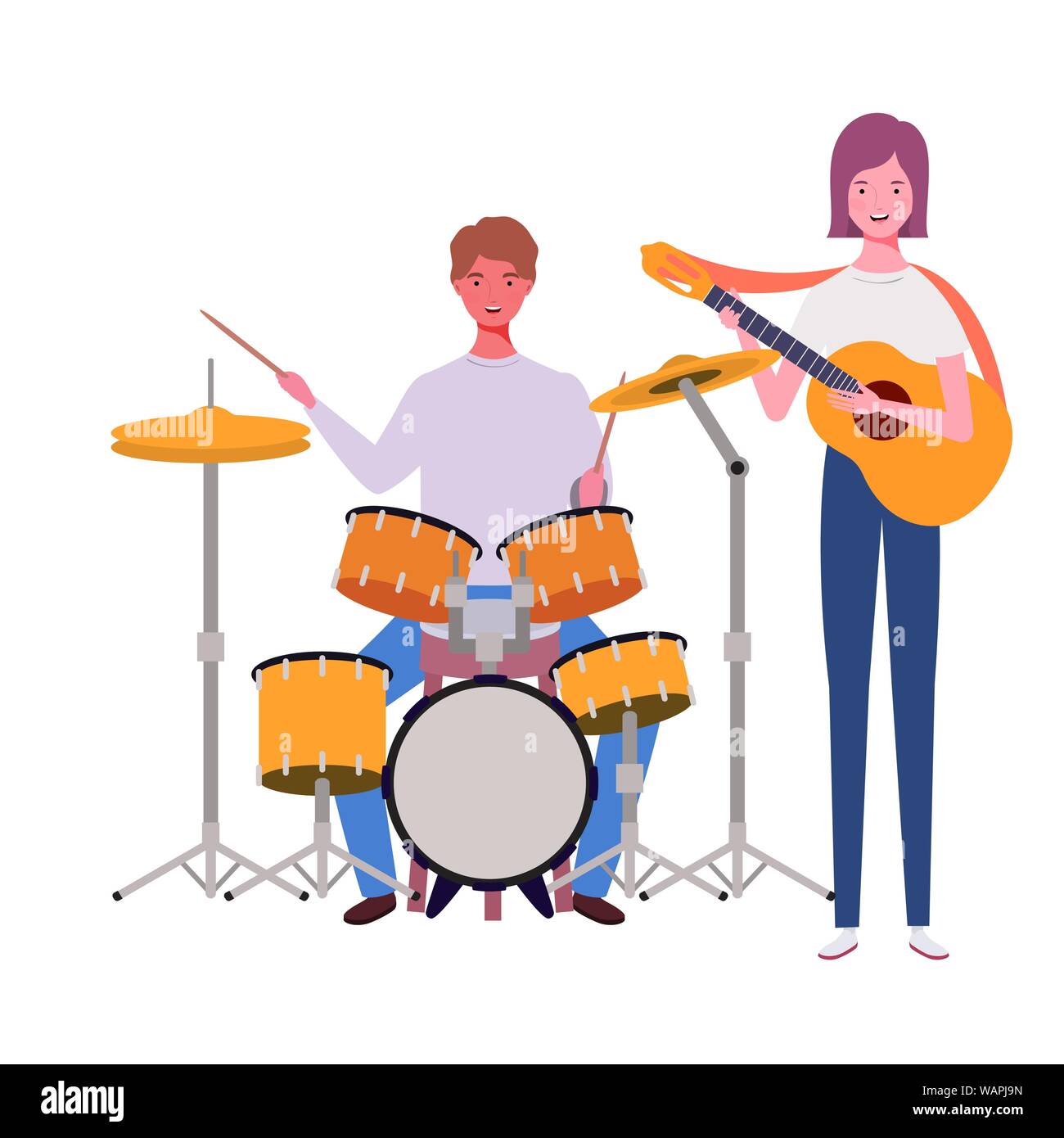 couple of people with musicals instruments on white background Stock ...