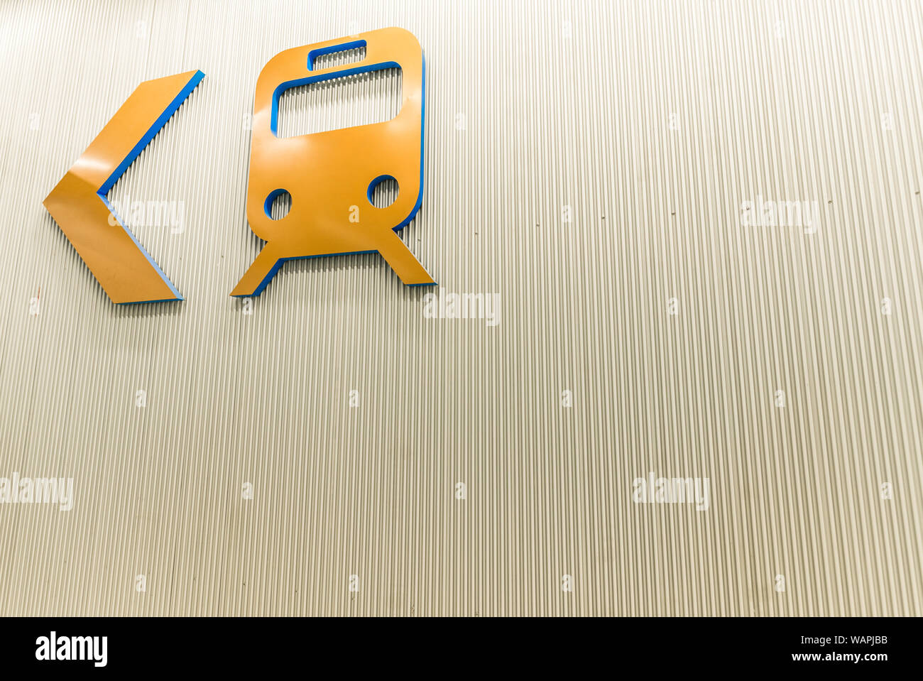 Colorful sign at a train station. Concept of transport, travel, and ...