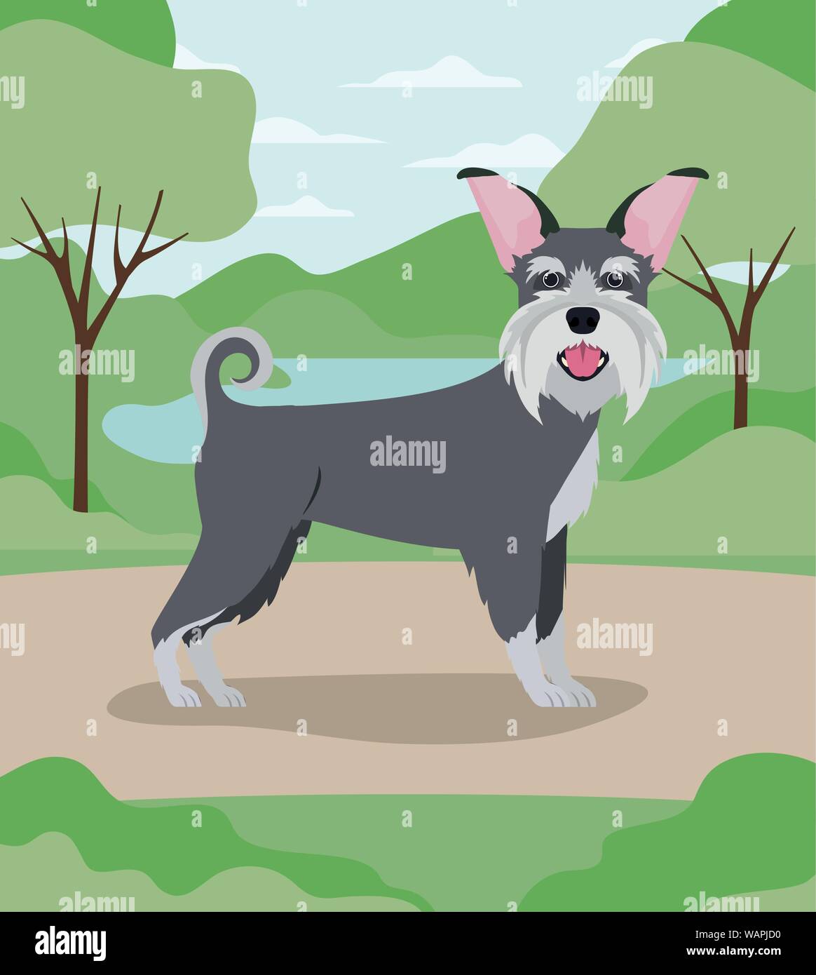 cute schnauzer dog pet character in the camp Stock Vector Image & Art ...
