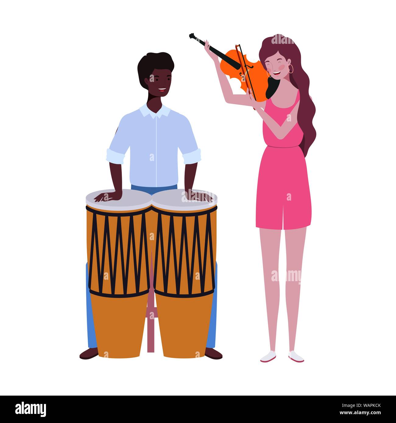 couple of people with musicals instruments on white background Stock ...