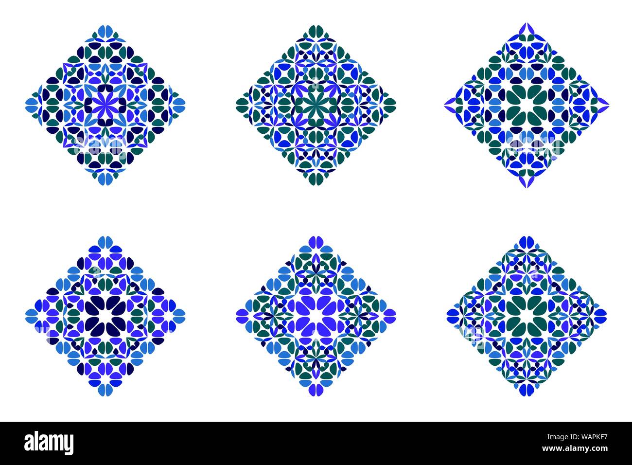 Colorful isolated petal diagonal square symbol set - squared ornamental ...