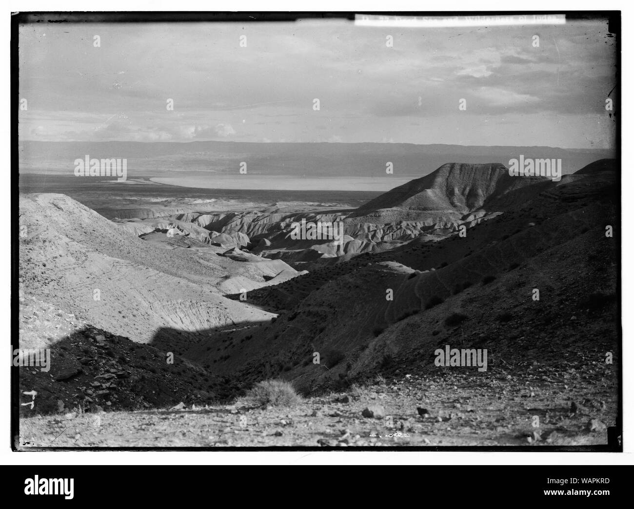 Dead Sea and wilderness of Judea. (Moab mountains in the background ...