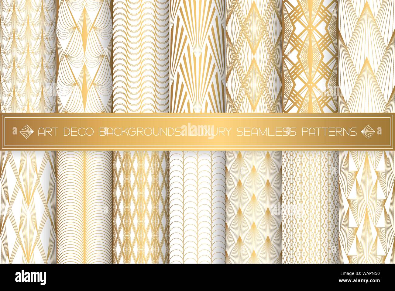 Art Deco Patterns. Seamless white and gold backgrounds Stock Vector ...