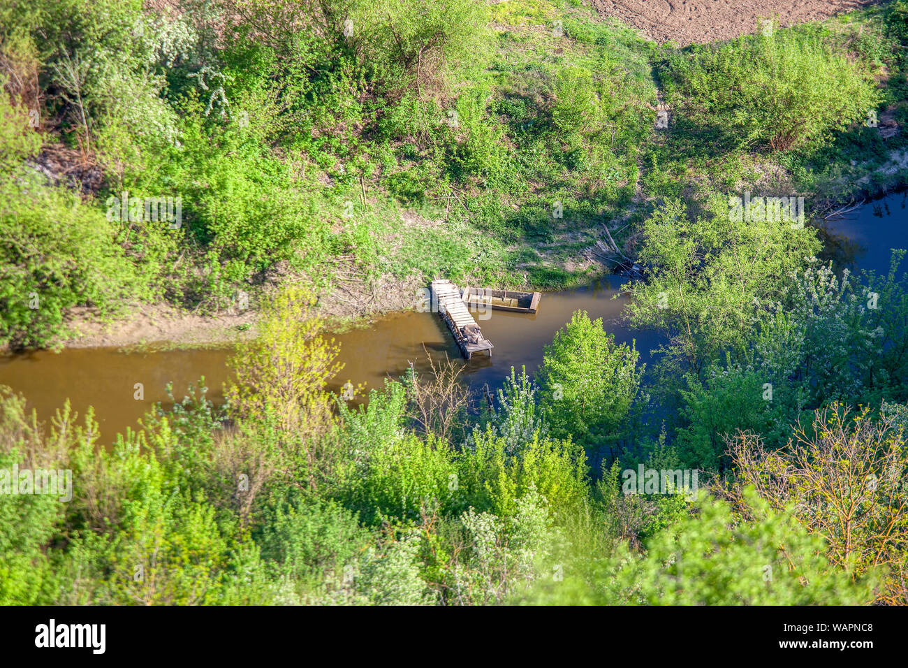 aerial view of little river and green trees Stock Photo - Alamy