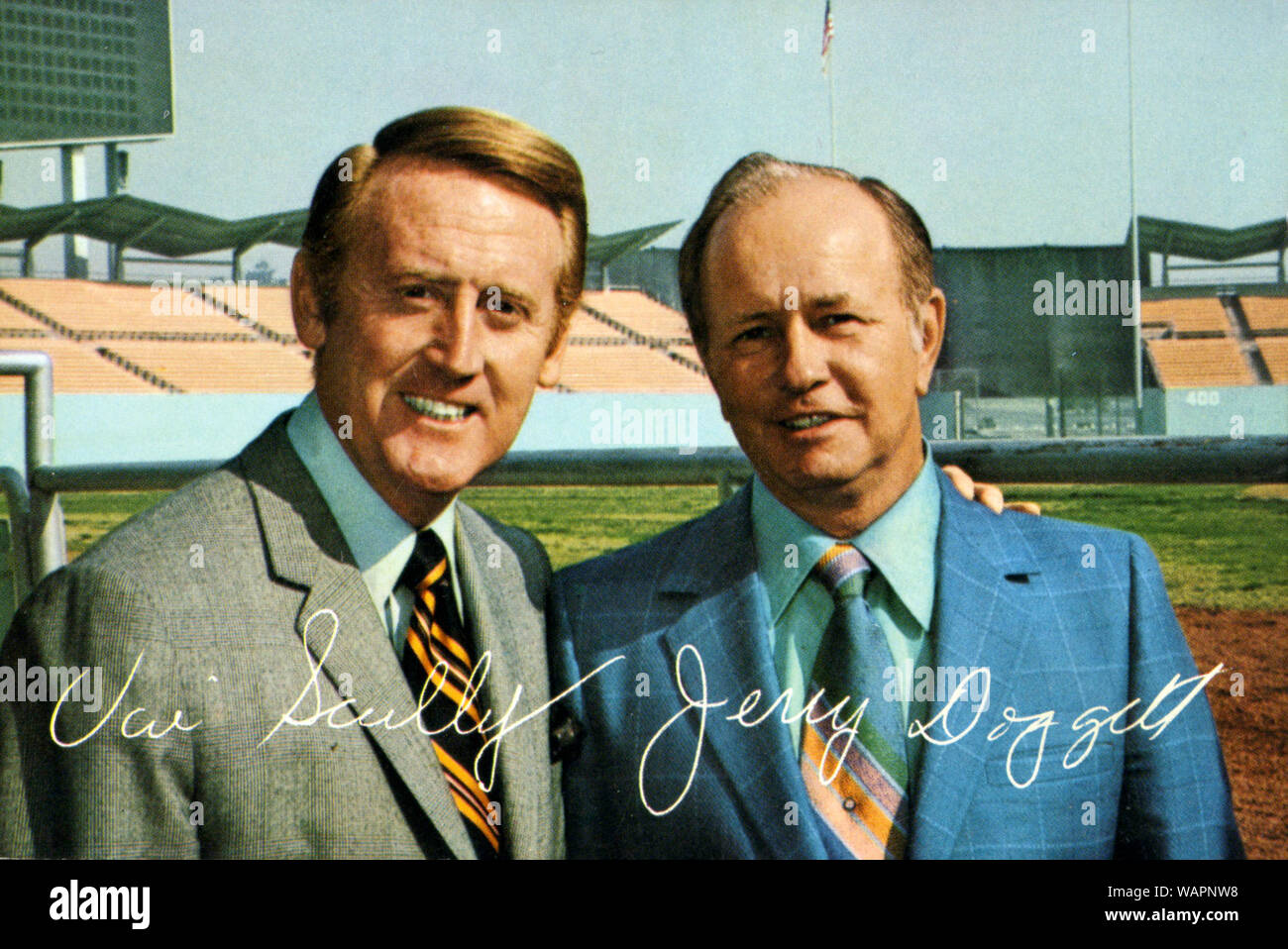 Hall of Fame announcer Vin Sculley and long time partner Jerry Doggett ...