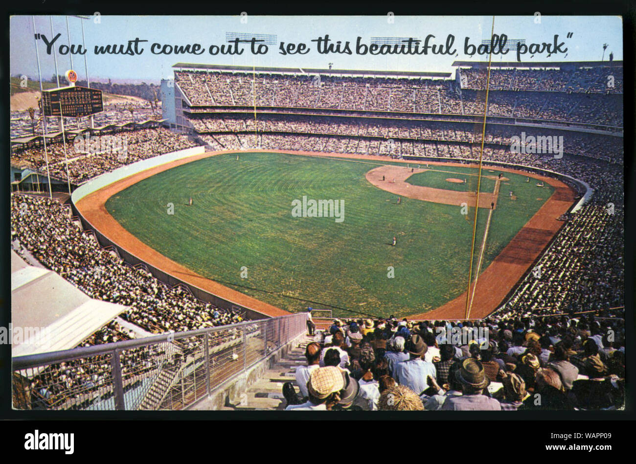 Vintage 1960s postcard showing Dodger Stadium in Los Angeles, CA Stock ...