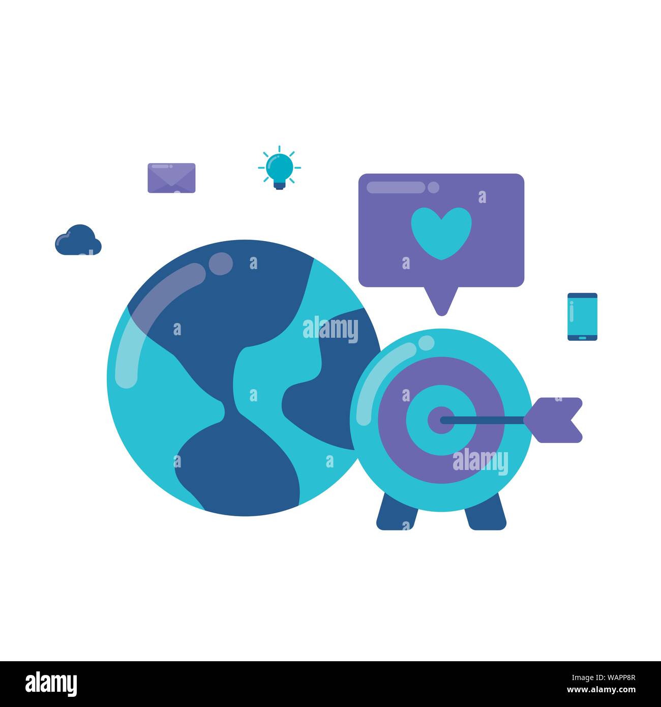 social media marketing with planet earth vector illustration design ...