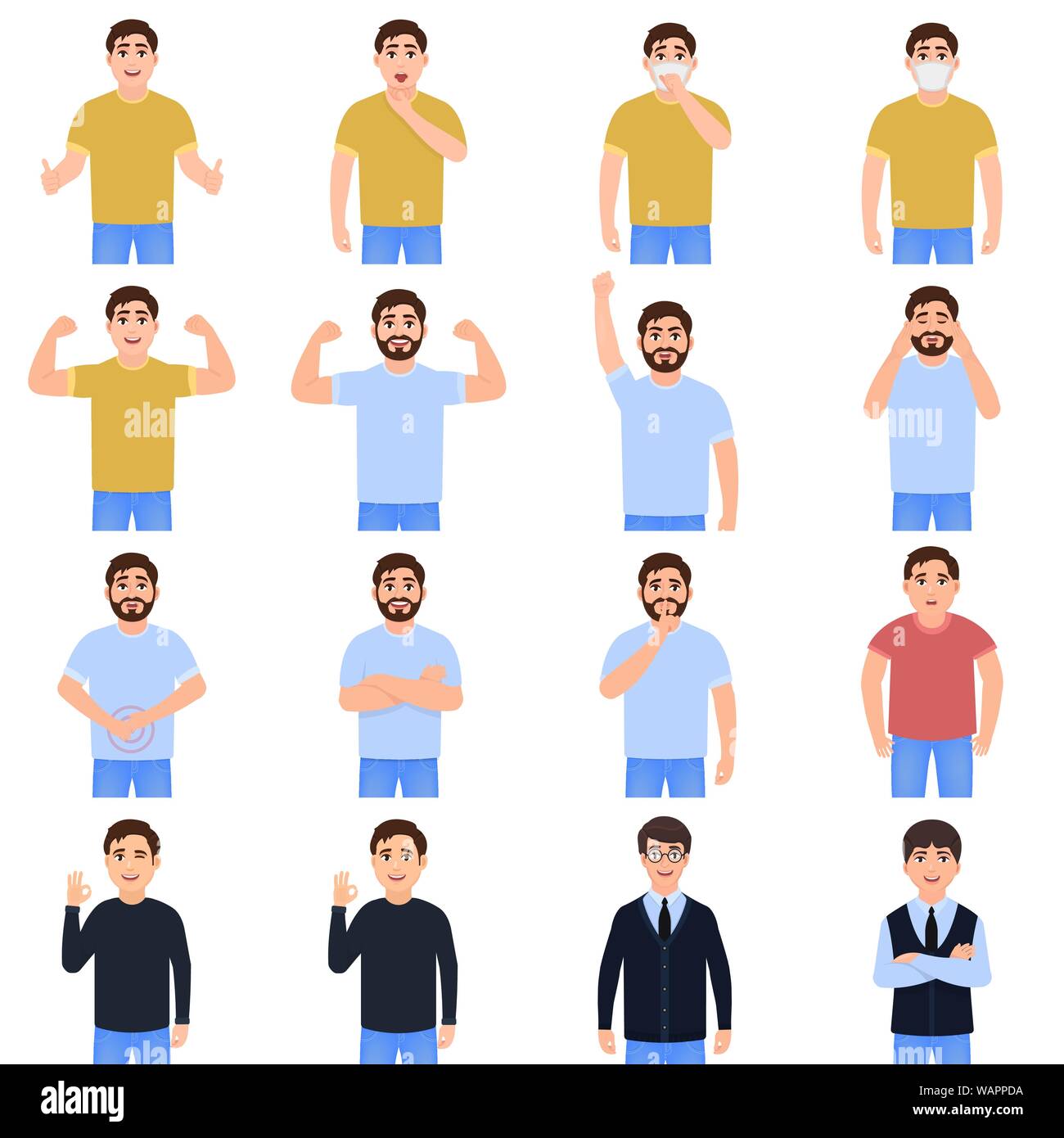 Men avatars icon set, guys with different moods, cartoon characters ...
