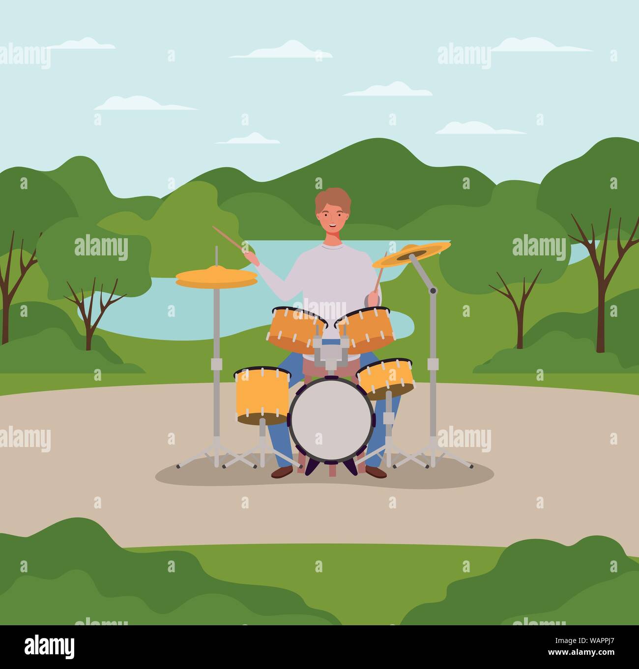 man playing battery drums character Stock Vector Image & Art - Alamy