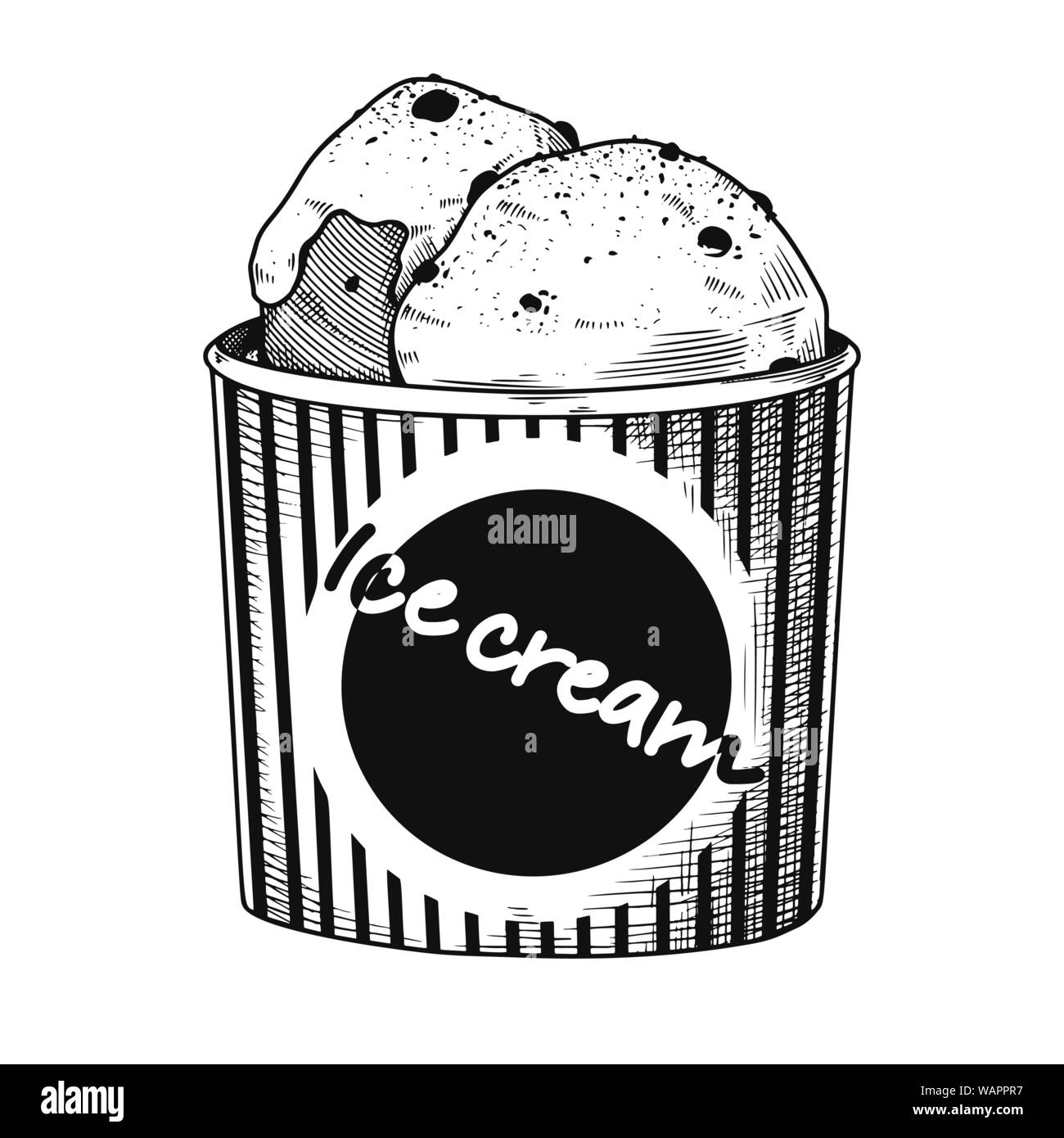 Realistic sketch of ice cream in a vase. Vector illustration in sketch ...