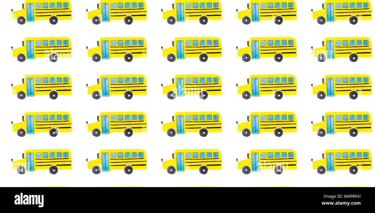 Seamless pattern with yellow school bus on white background. Back to ...