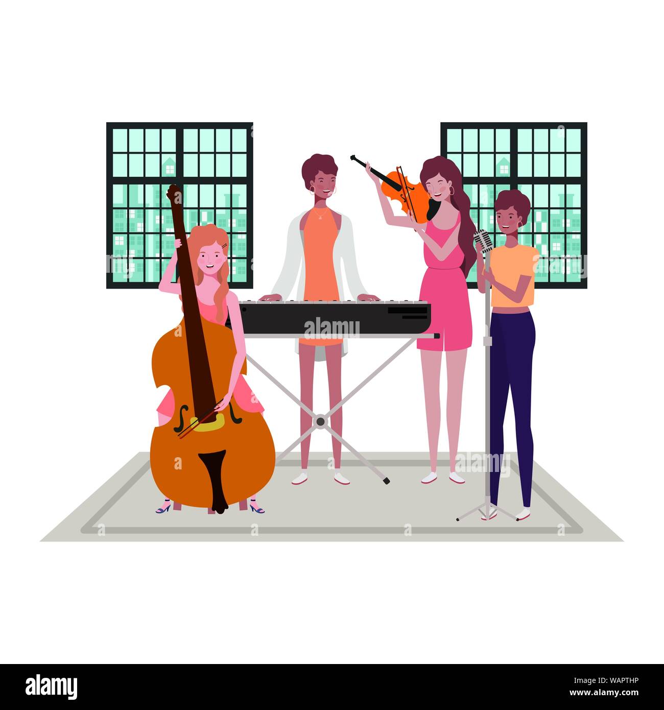 women with musicals instruments on white background Stock Vector Image ...