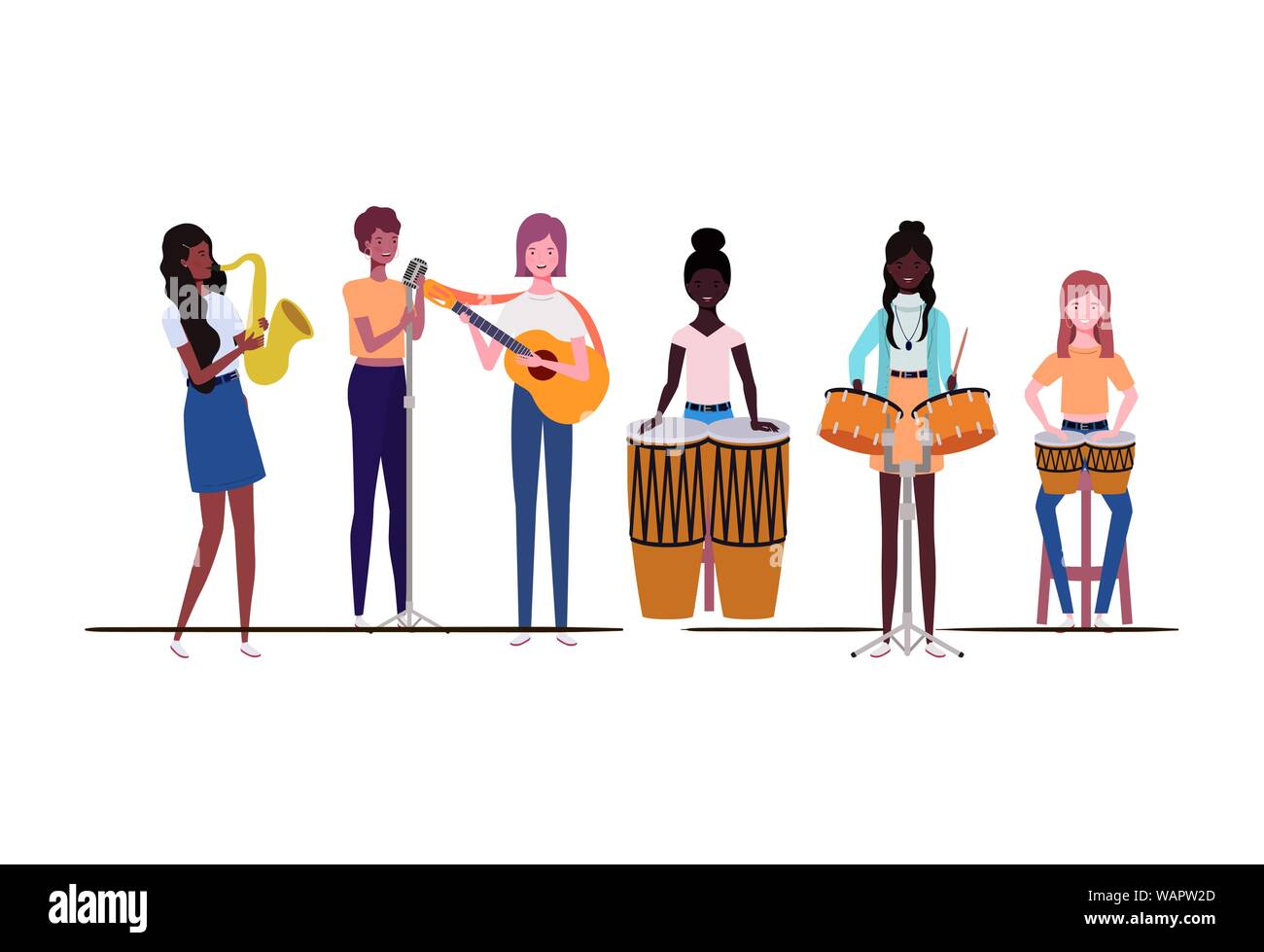 women with musicals instruments on white background Stock Vector Image ...