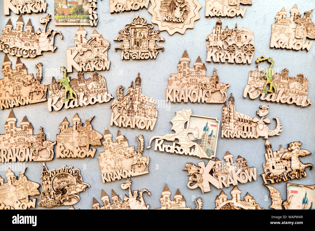 Krakow wooden magnet souvenirs at the at the Main Square / The Cloth ...