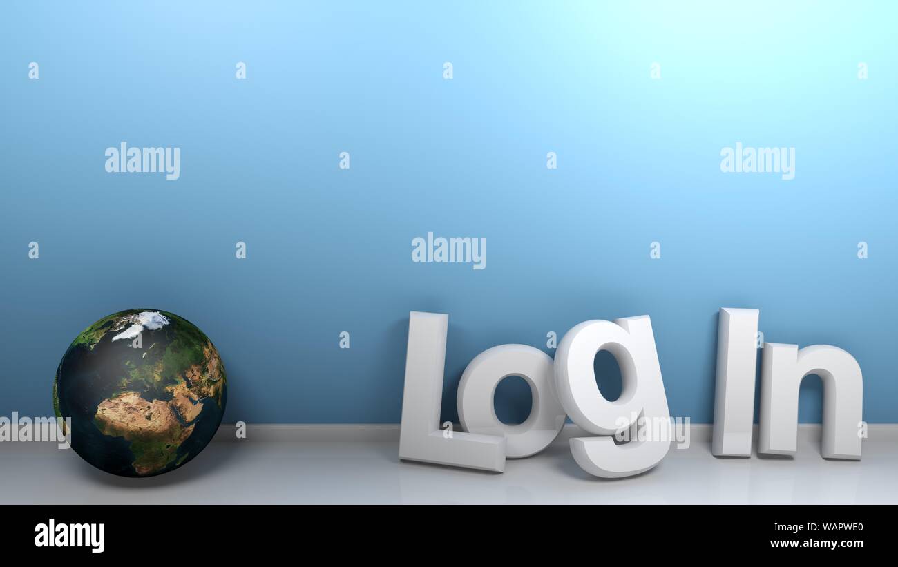Log In write leaning at blue wall - 3D rendering illustration Stock ...